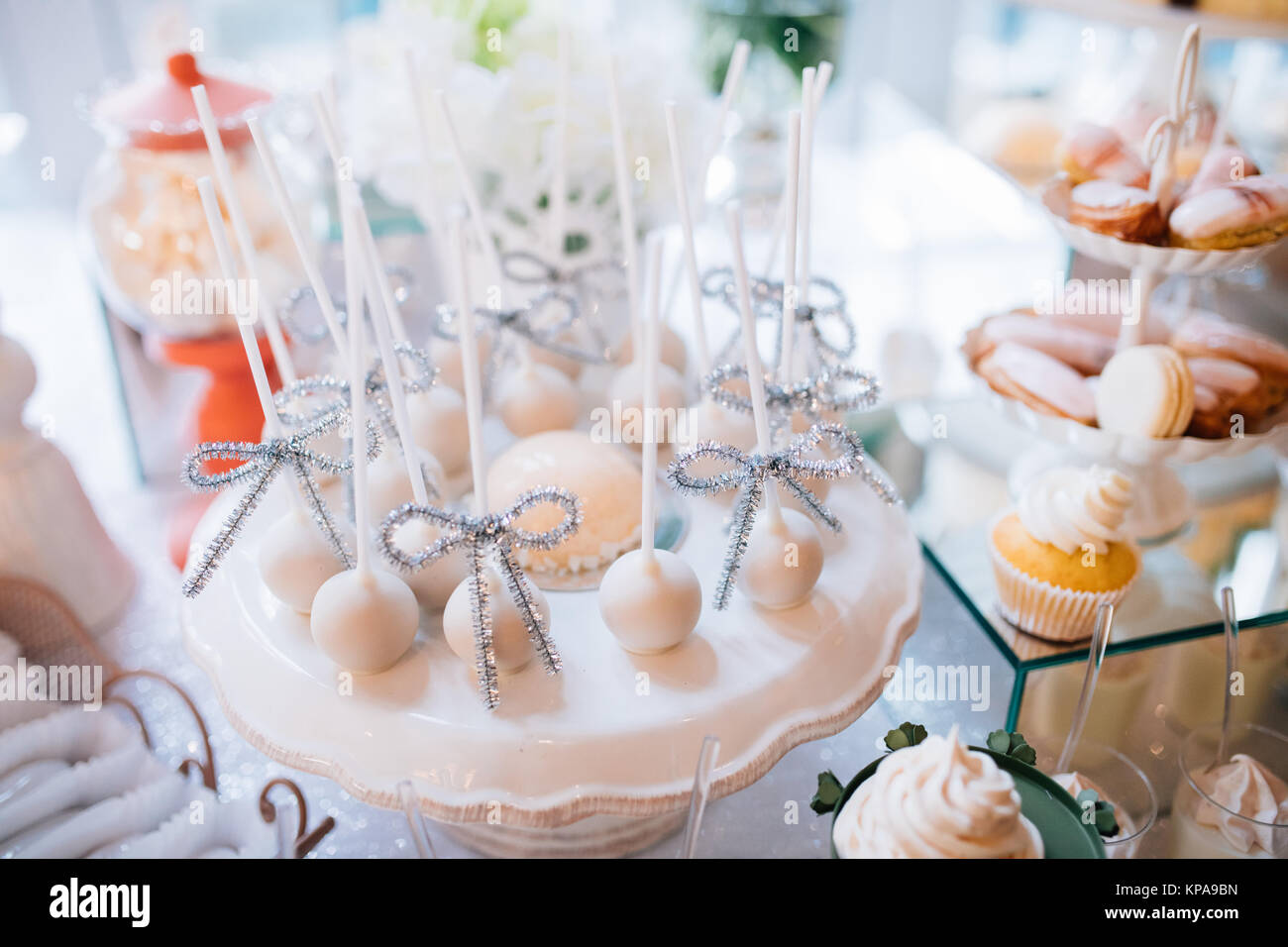 Colorful table with sweets and goodies for the wedding party reception ...