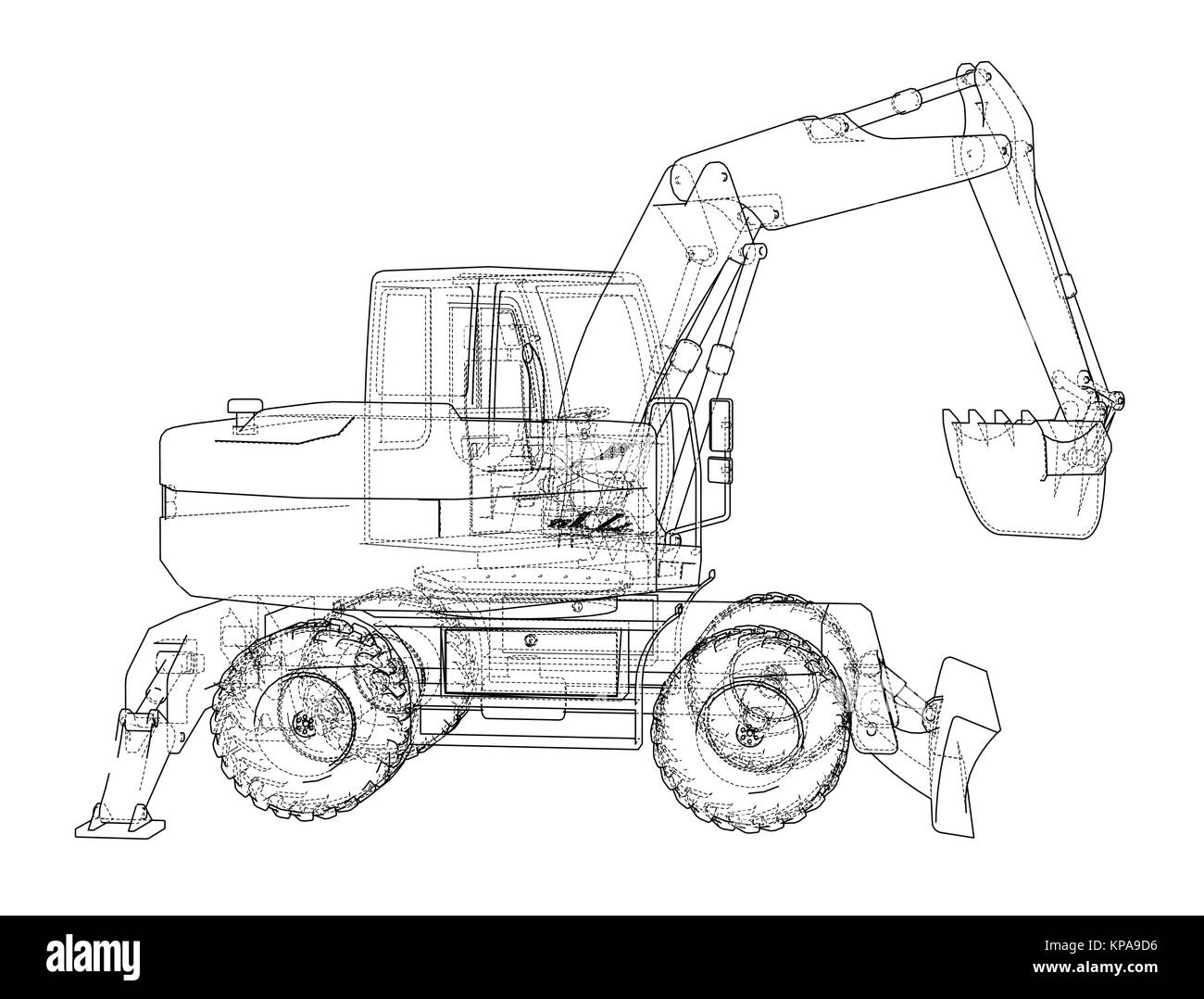 Outline of excavator isolated on white background Stock Vector Image ...