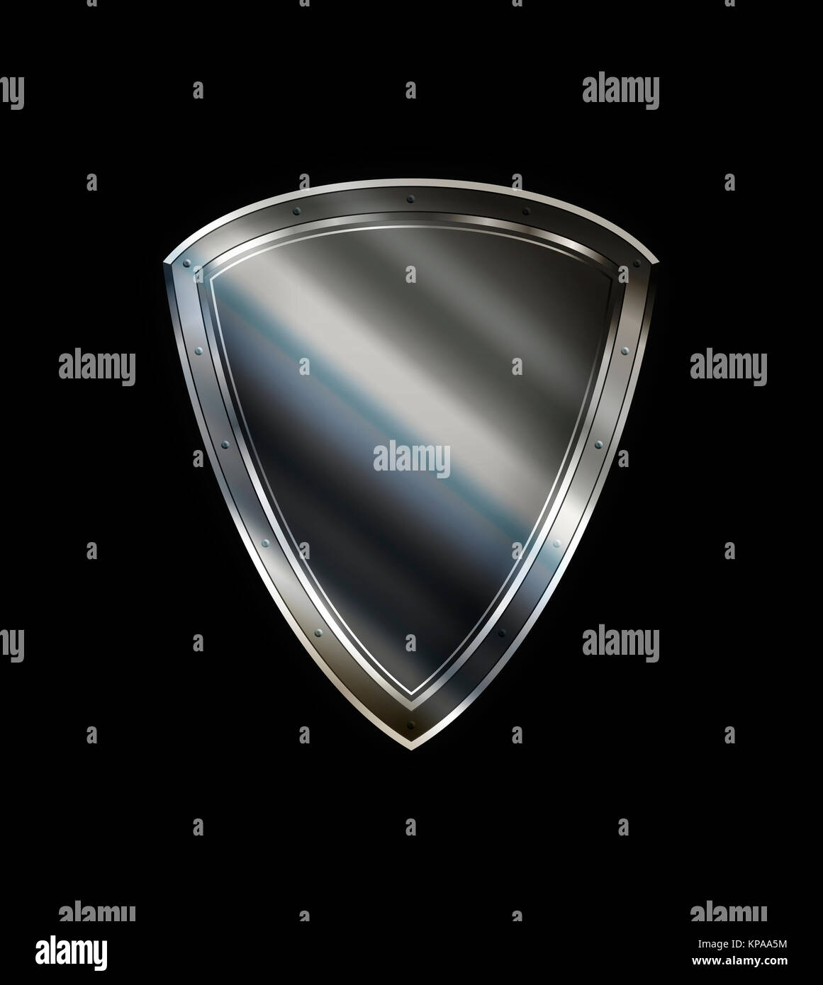 Medieval silver shield with riveted border on black background Stock ...