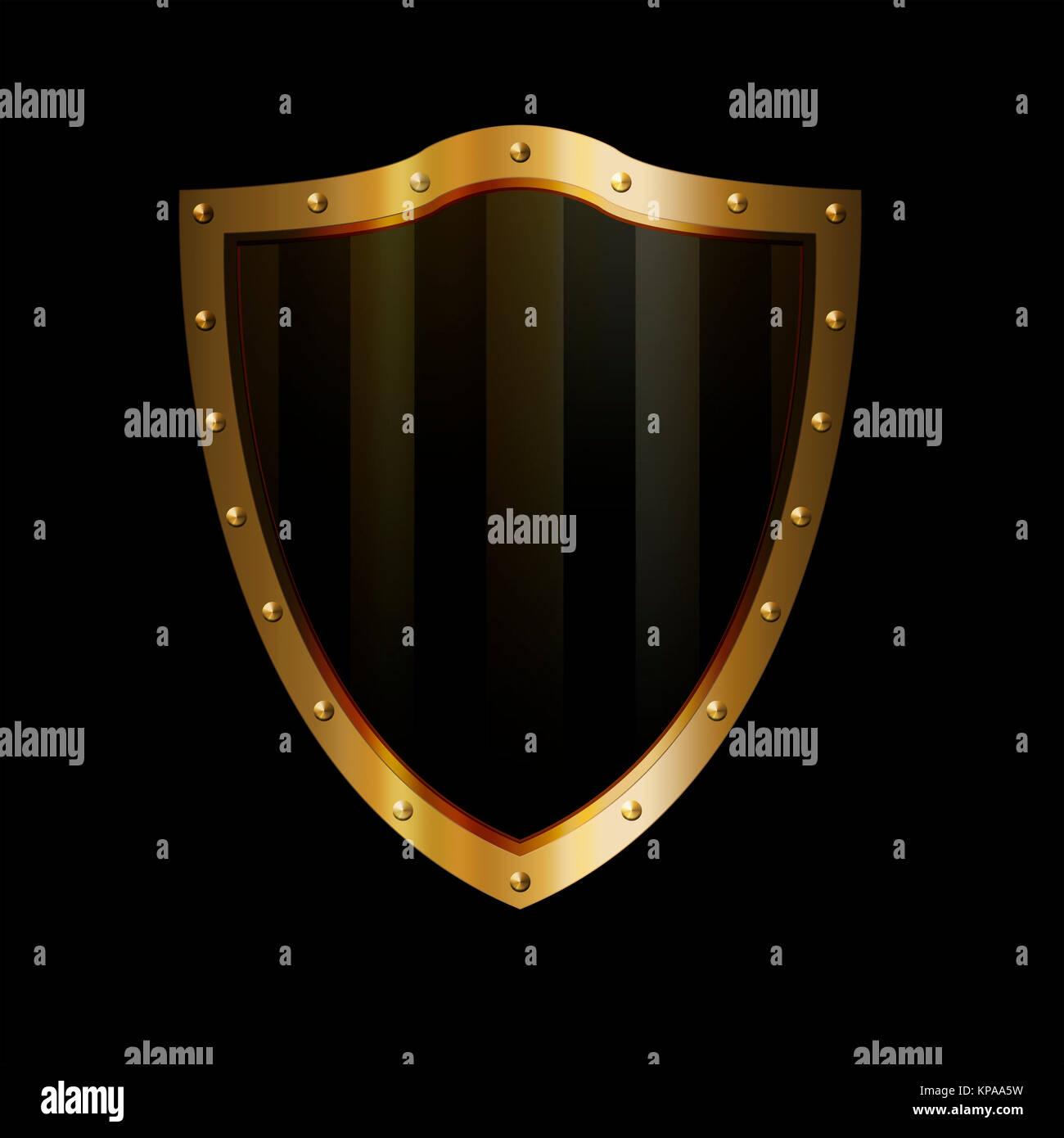 Ancient gold shield with riveted border on black background Stock Photo ...