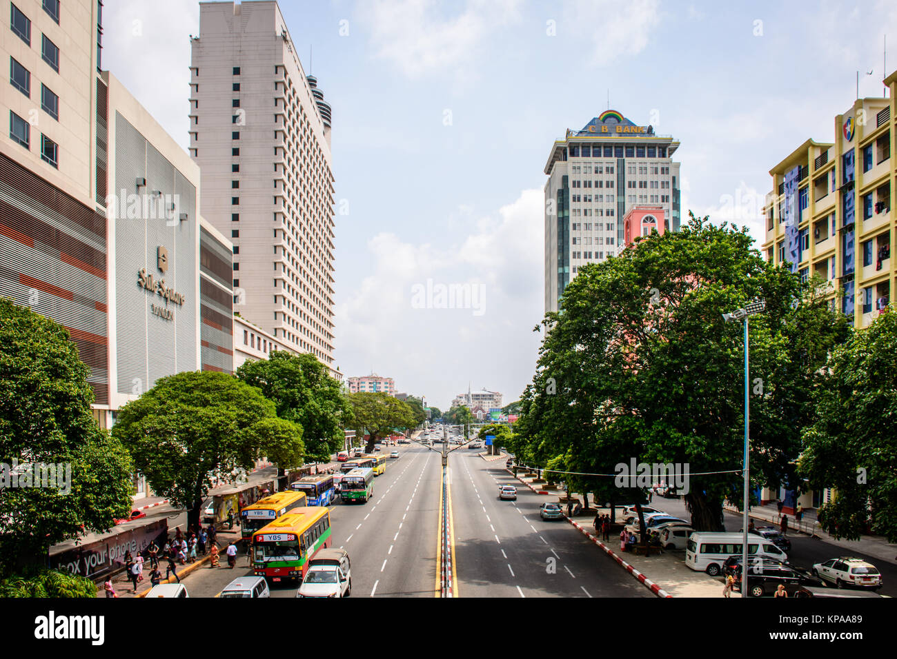 downtown area of Yangon, Sule Pagoda Road, Myanmar, may-2017 Stock ...