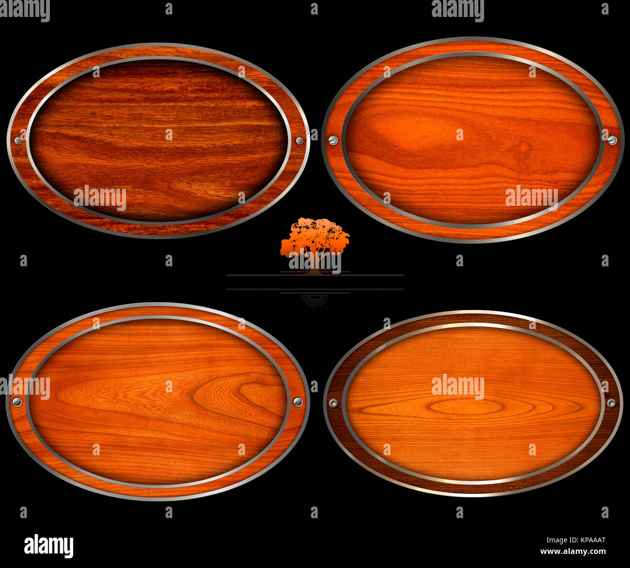 Set of wooden plates on black background Stock Photo - Alamy