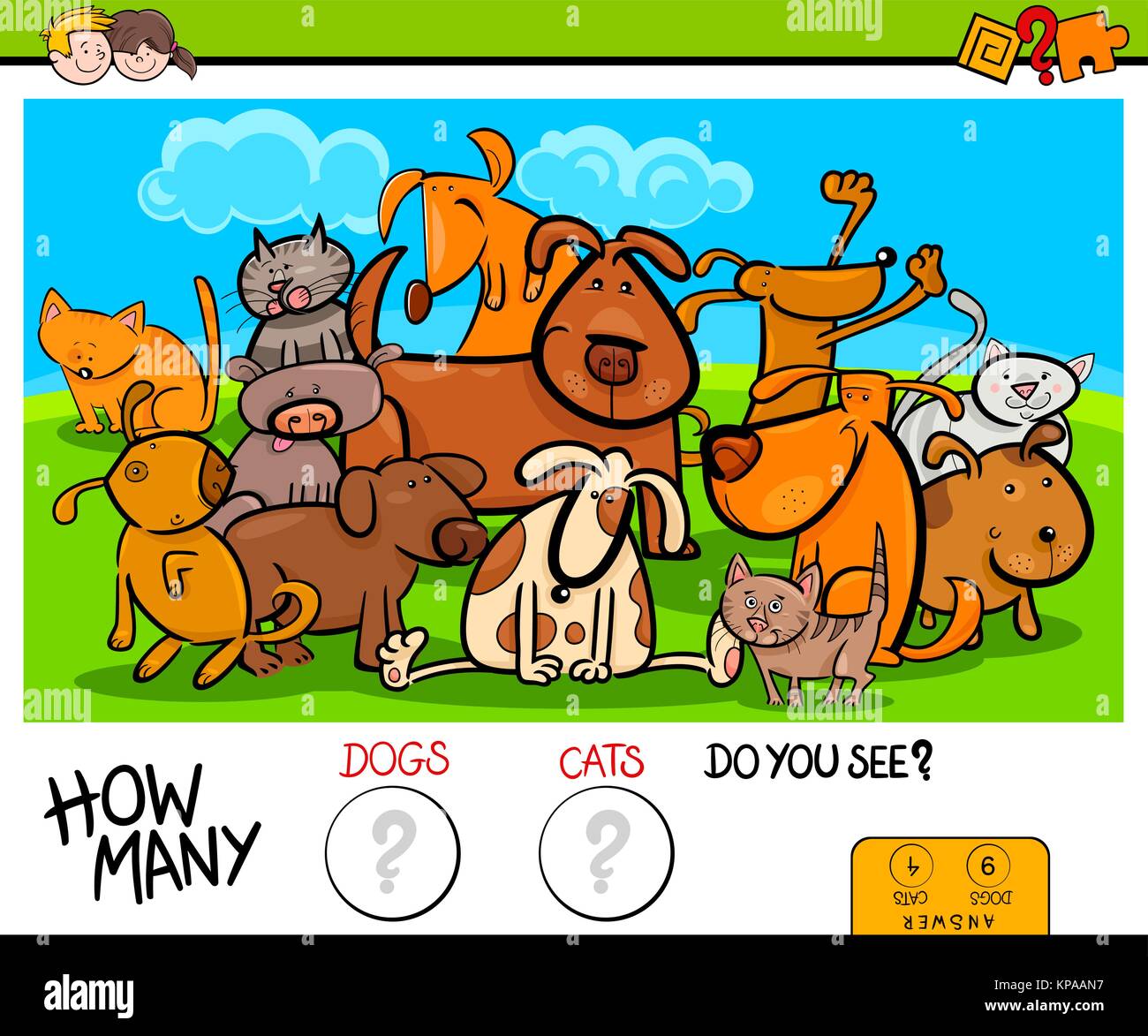 Cartoon Illustration of Educational Counting Game for Children with ...