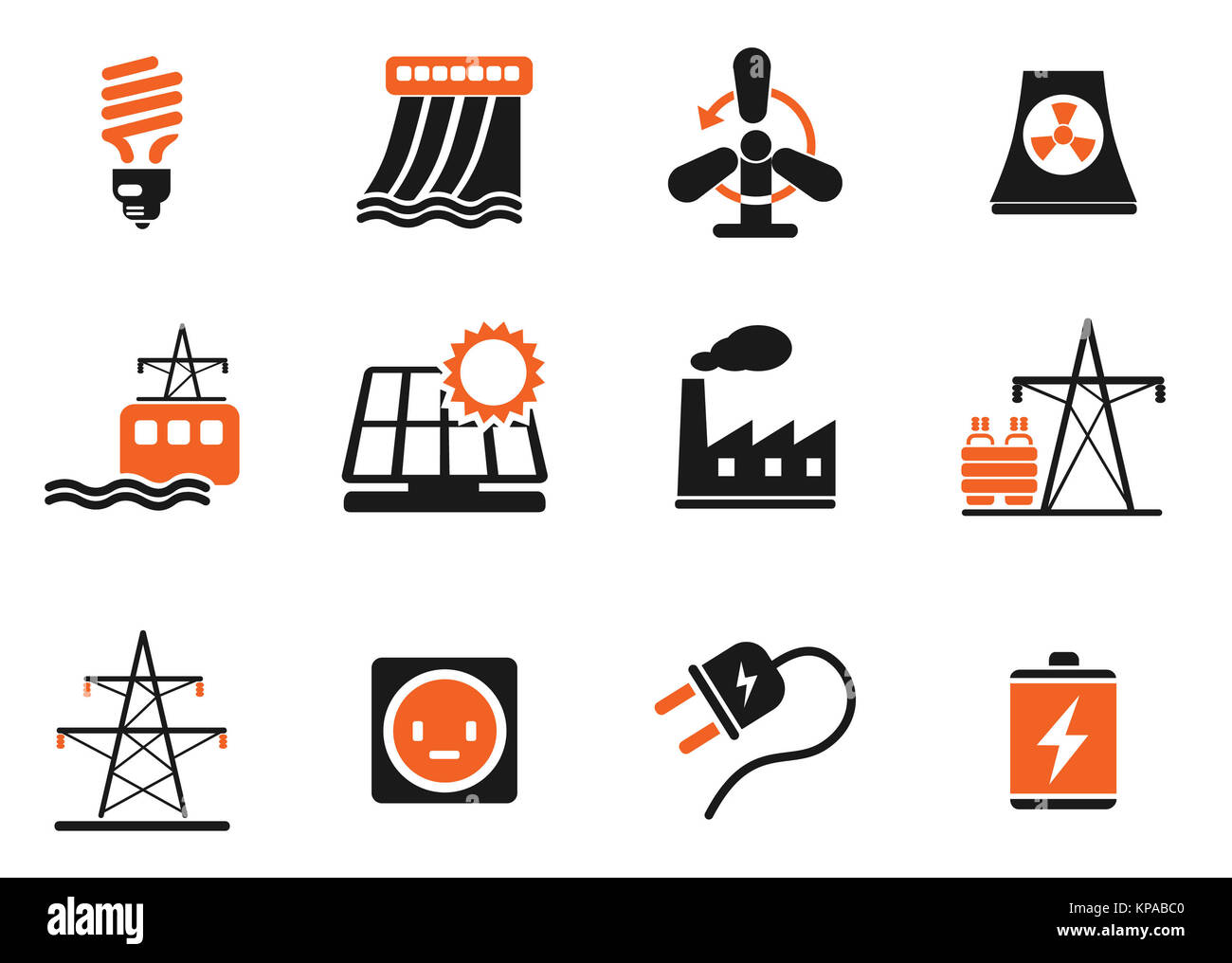 Nuclear energy power reactor icons set vector electricity radioactive ...