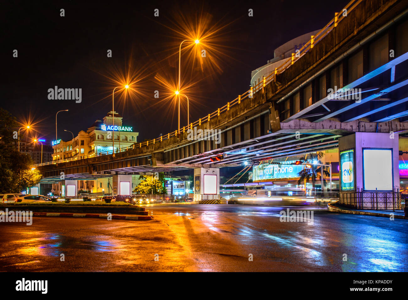 night view of Hledan junction overhead bridge, Yangon, Myanmar Stock ...