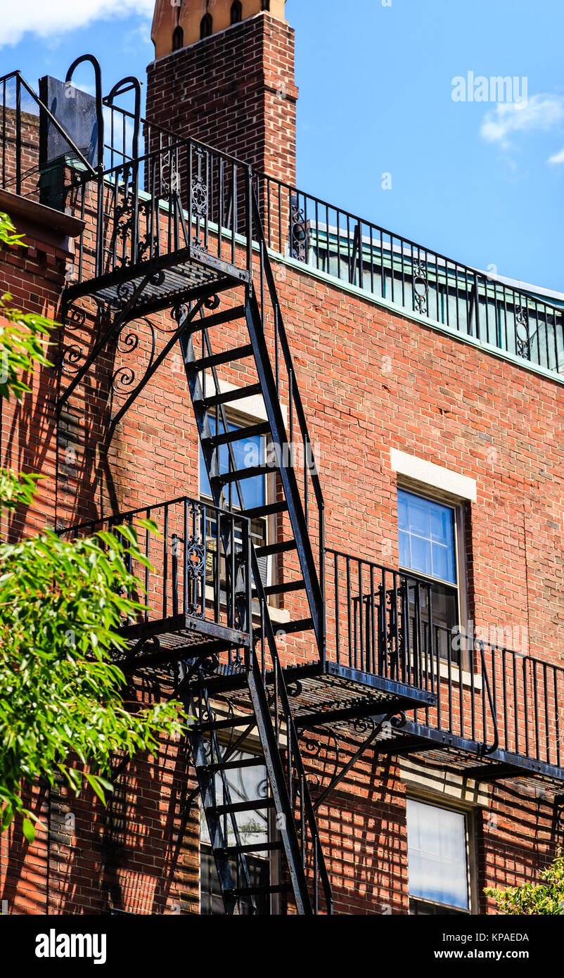 Fire Escape up Classic Old Architecture in Boston Massachussets Stock ...