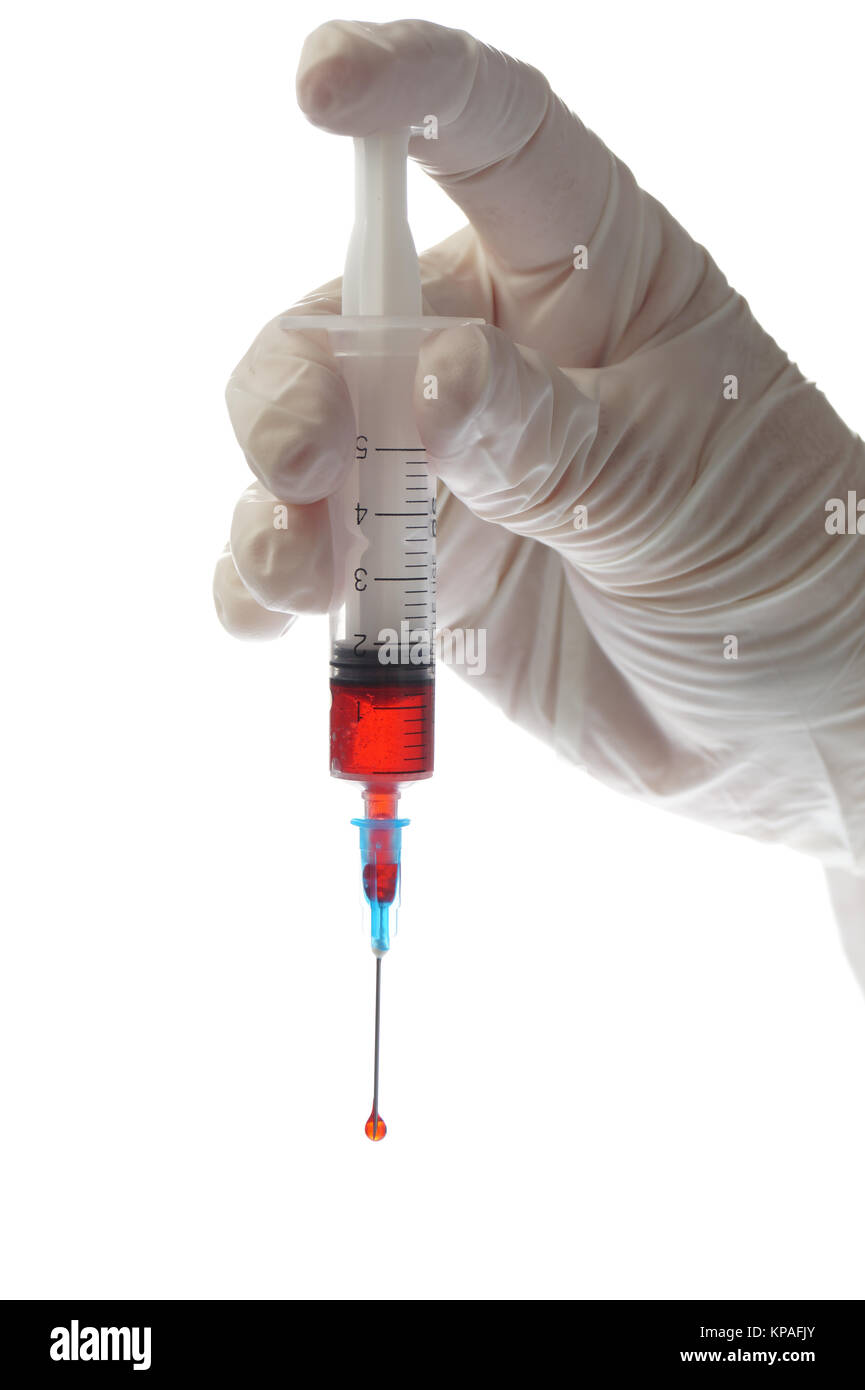 Hand with syringe isolated on white Stock Photo - Alamy