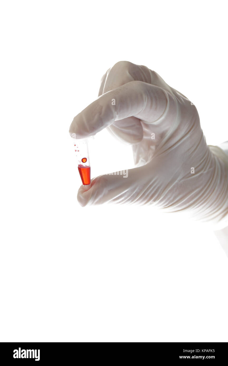 Hand with testtube isolated on white Stock Photo - Alamy