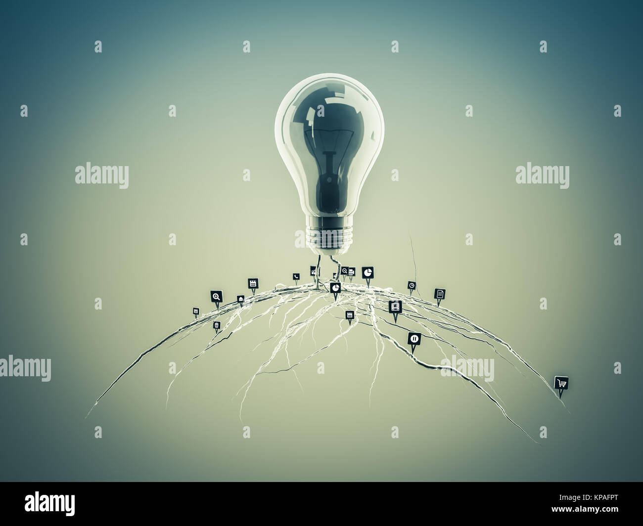 Light bulb with roots and emerged on the icon with roots Stock Photo ...