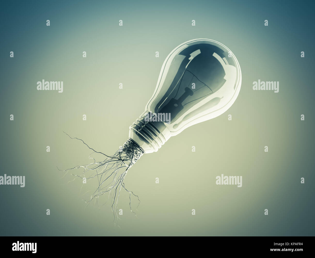 Light bulb with roots and emerged on the icon with roots Stock Photo ...