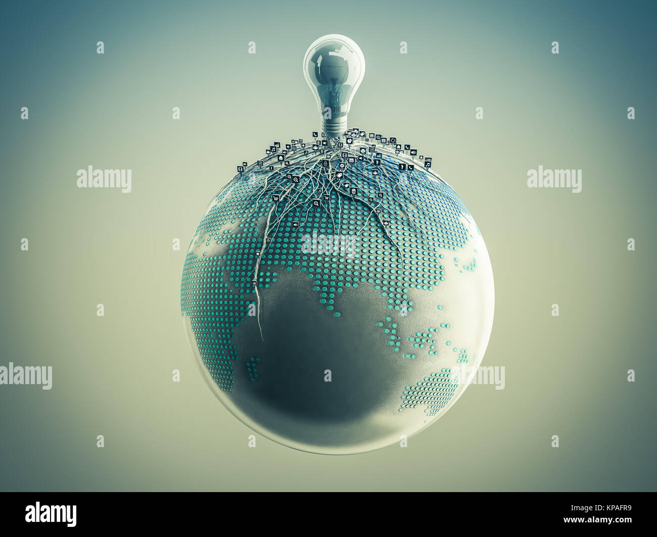 Light bulb with roots and emerged on the icon with roots Stock Photo ...