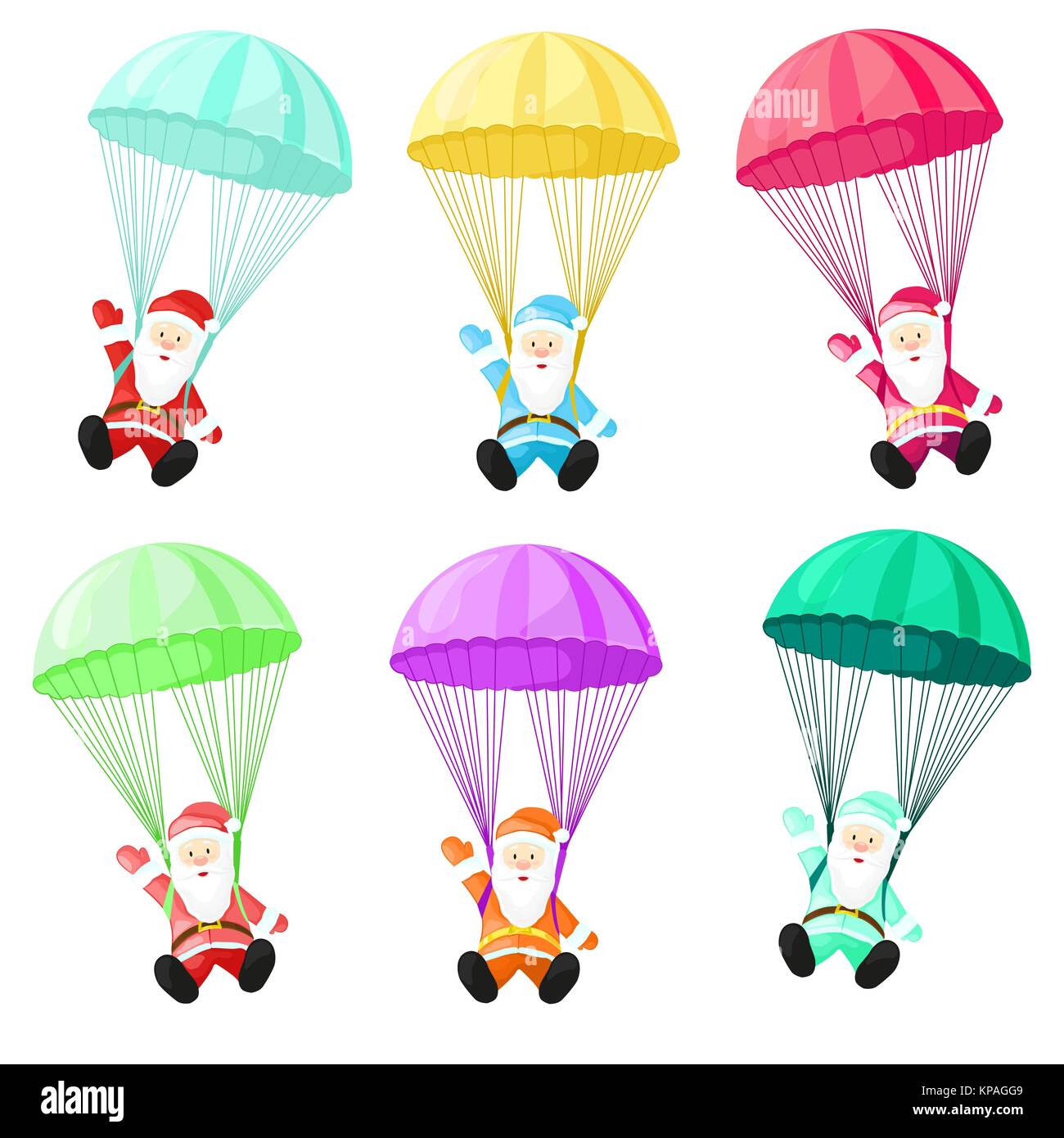 Set Santa Claus with a parachute. Vector illustration in cartoon style ...