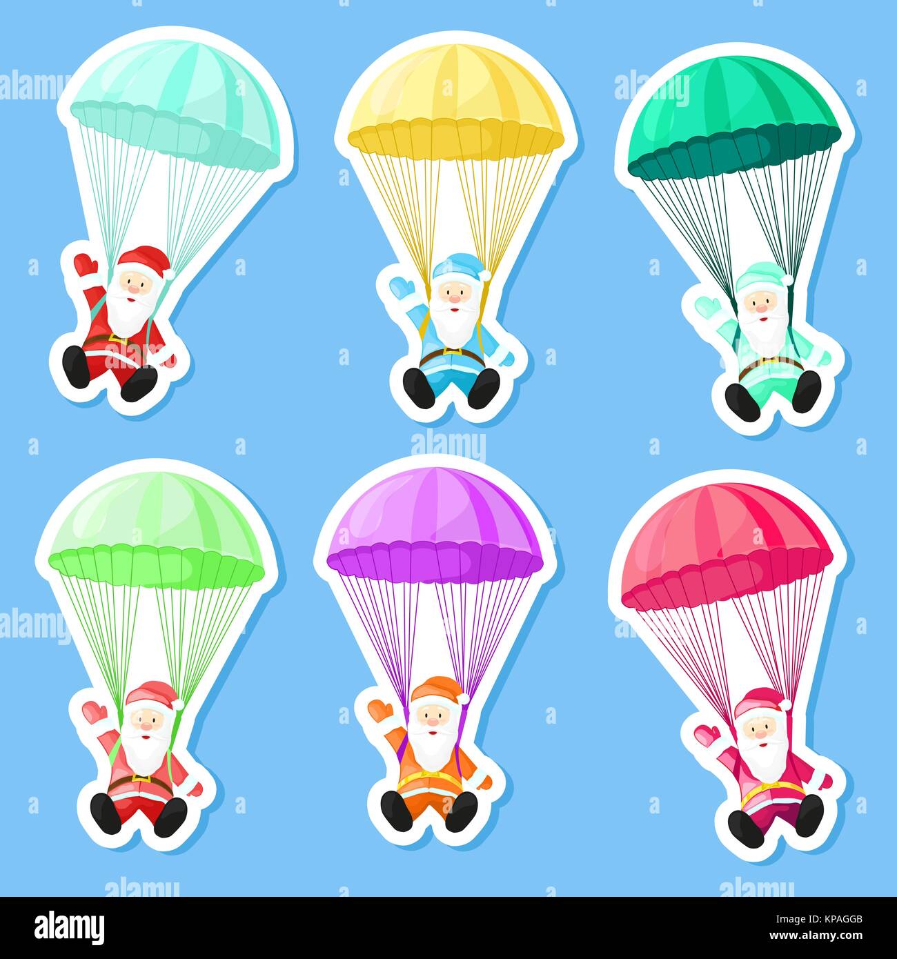 Set Santa Claus with a parachute. Vector illustration in cartoon style ...