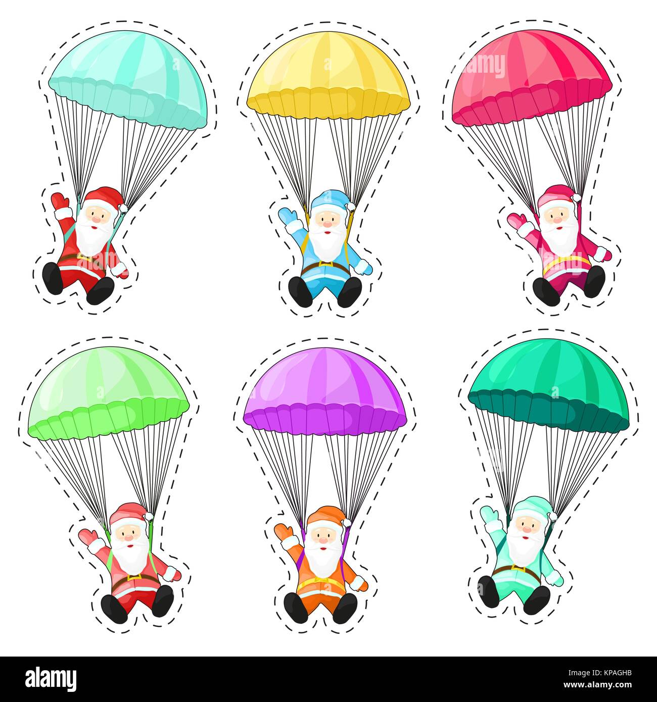 Set Santa Claus with a parachute. Vector illustration in cartoon style ...