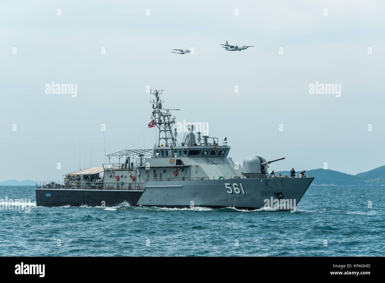 Pattaya, Thailand - November 9, 2017, Navy warships running on sea ...