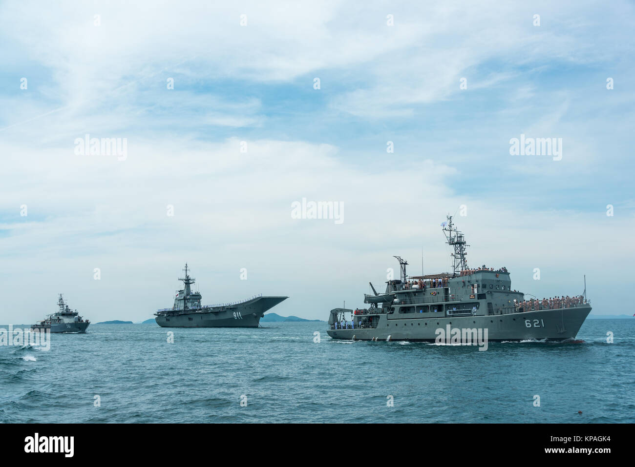 Pattaya, Thailand - November 9, 2017, Navy warships running on sea on ...