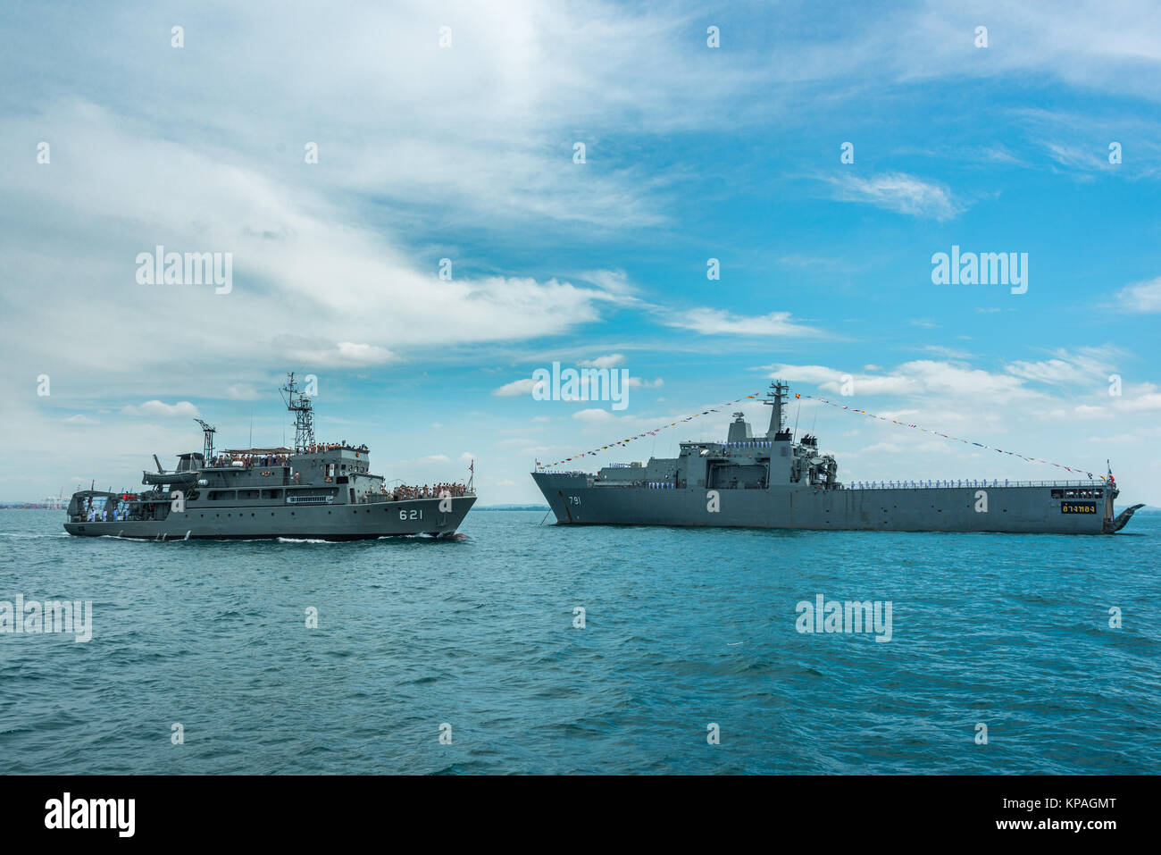 Pattaya, Thailand - November 9, 2017, Navy warships running on sea on ...
