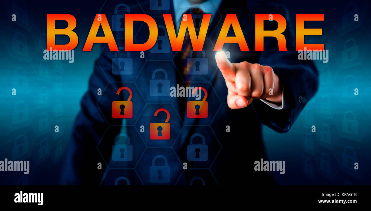 Malware Author Pressing BADWARE Onscreen Stock Photo - Alamy