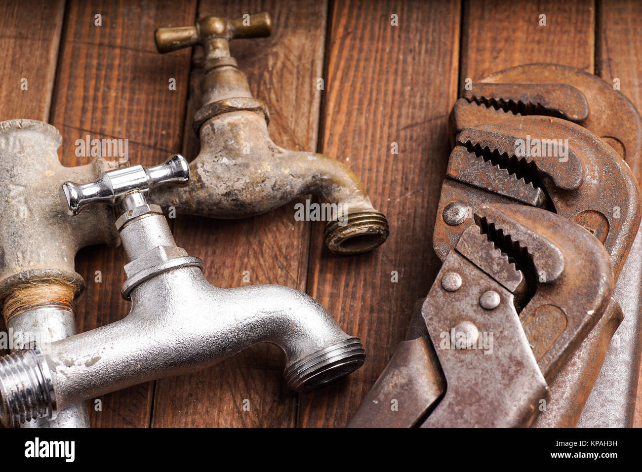 Working tools, plumbing, pipes and faucets Stock Photo - Alamy