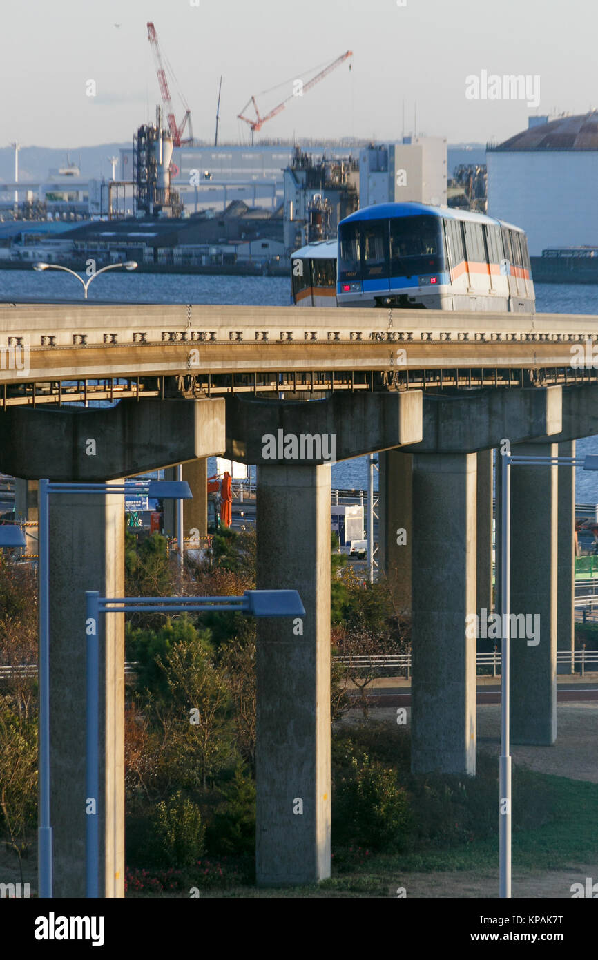 Tokyo, Japan. 14th Dec, 2017. Tokyo Monorail train moves along an ...