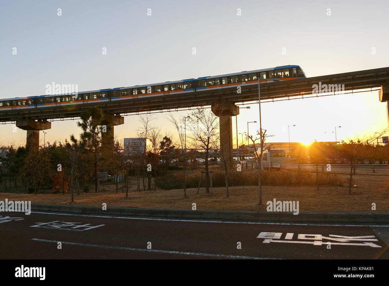 Tokyo, Japan. 14th Dec, 2017. Tokyo Monorail train moves along an ...