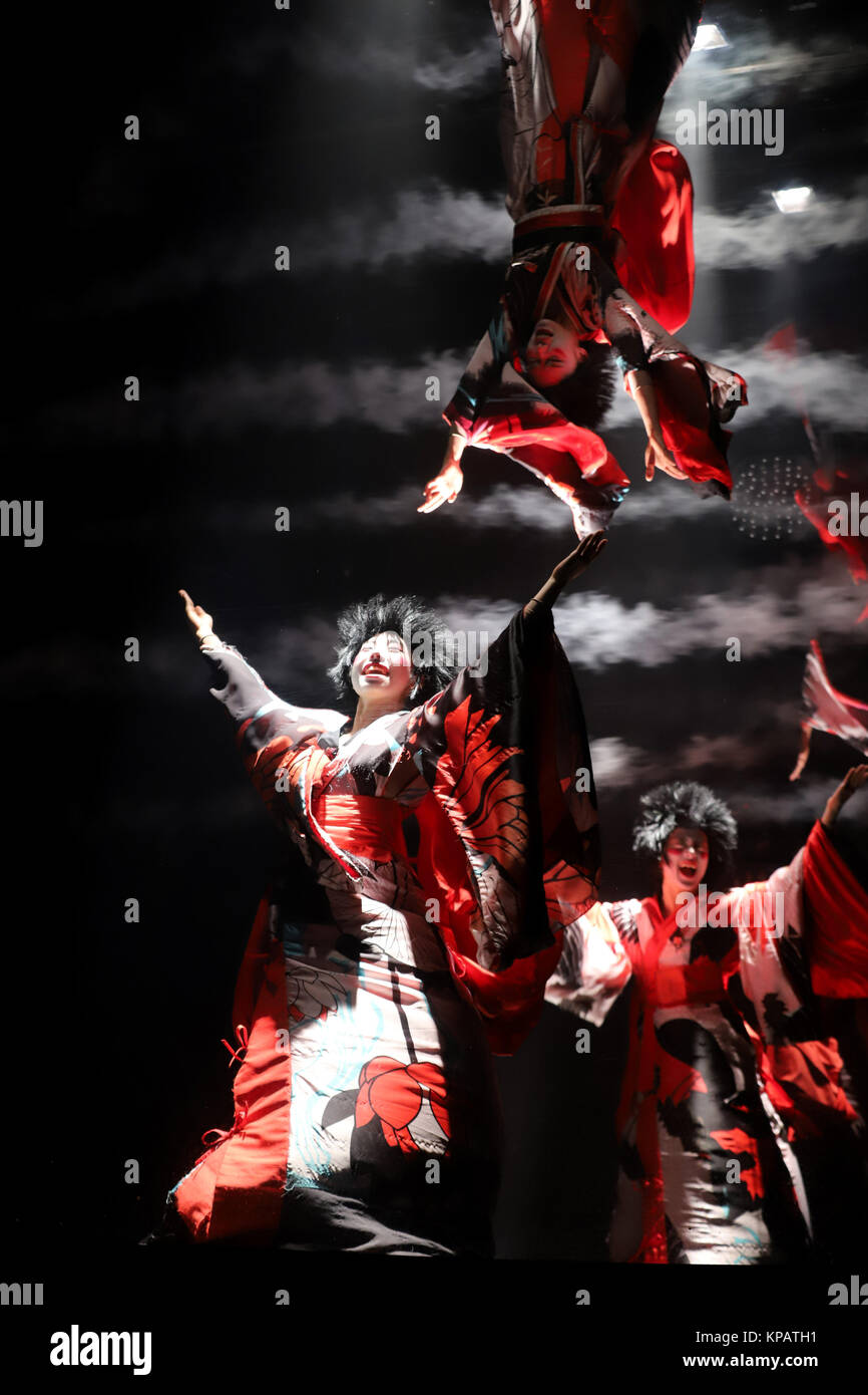 Tokyo, Japan. 14th Dec, 2017. Actors perform dancing on the stage ...