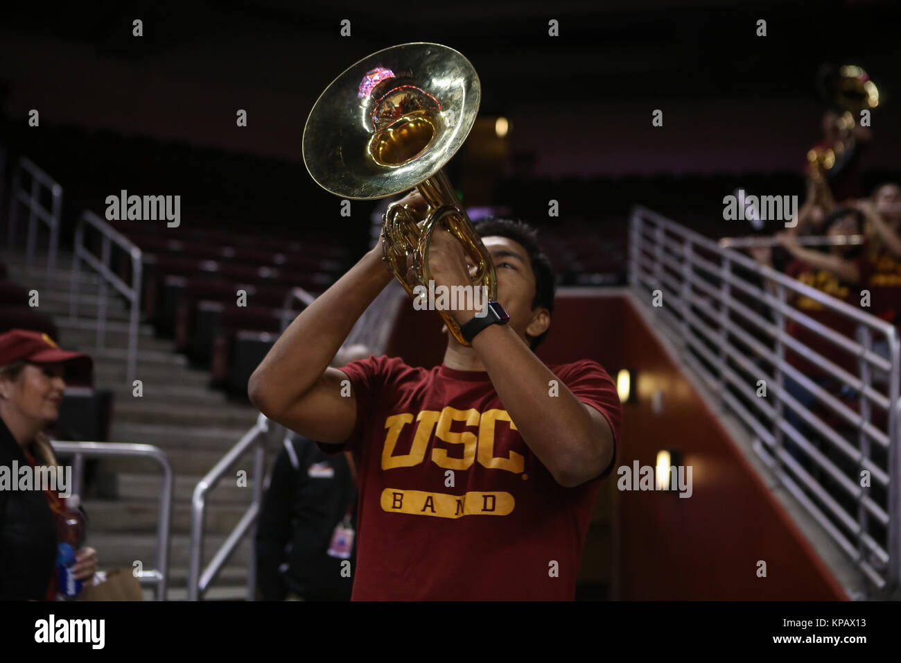 Los Angeles, CA, USA. 14th Dec, 2017. USC band member after the Santa ...