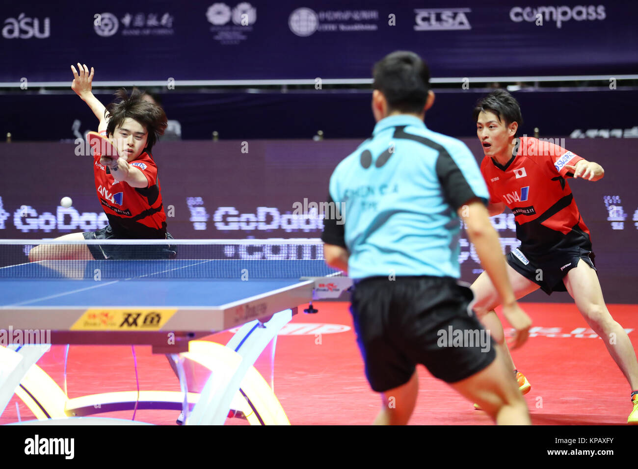 Astana, Kazakhstan. 15th Dec, 2017. ß∂Yuya Oshima & Æ Masataka Morizono (JPN) Table Tennis ...