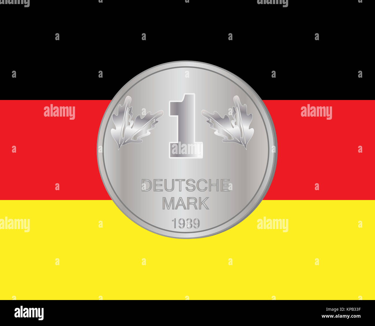an illustration of a deutsche mark coin on a german flag background ...