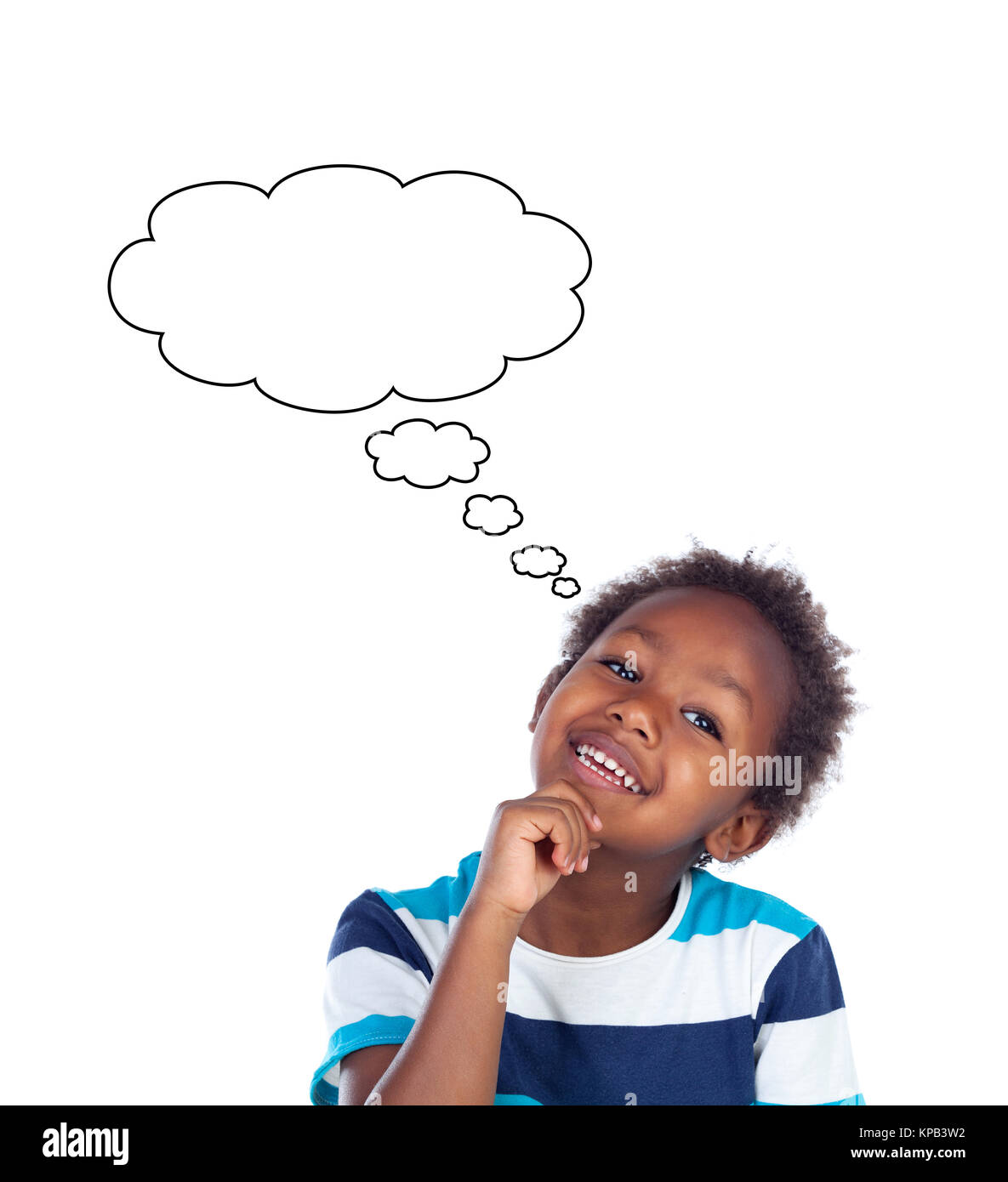 Adorable afroamerican child thinking isolated on a white background ...