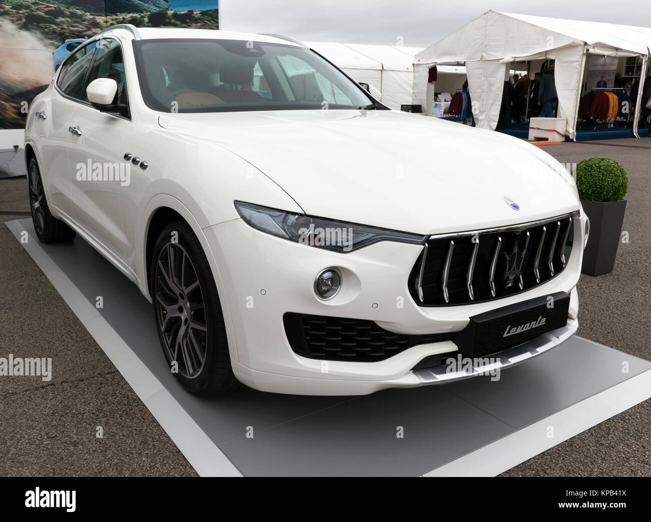 Three-quarter Front view of a Maserati Levante, luxury crossover SUV on ...