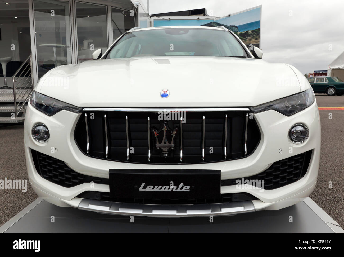 Three-quarter Front view of a Maserati Levante, luxury crossover SUV on ...