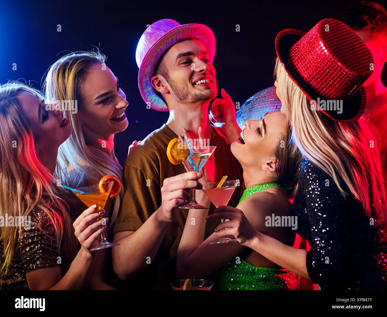 Dance party with confident alpha male dancing and disco ball Stock ...