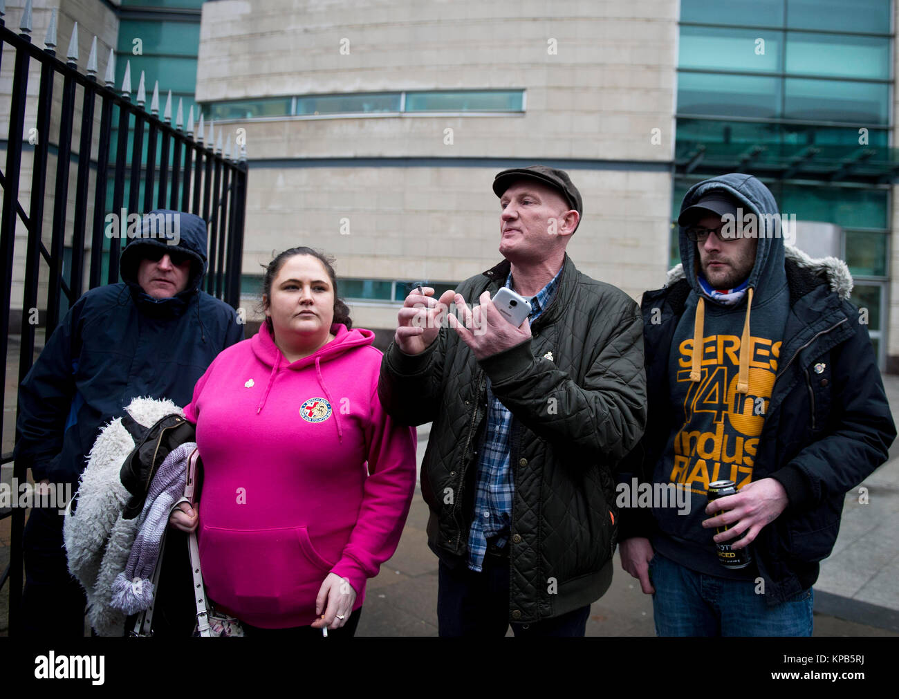 Supporter Andrew Edge (centre right) outside Laganside courts in ...