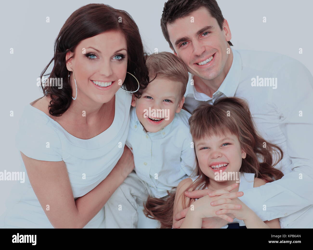 Beautiful happy family - isolated over a white background Stock Photo ...