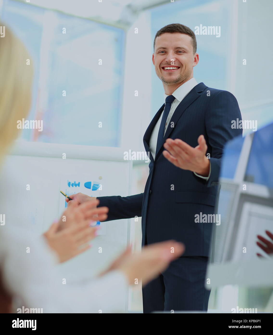Successful business presentation of a man at the office Stock Photo - Alamy
