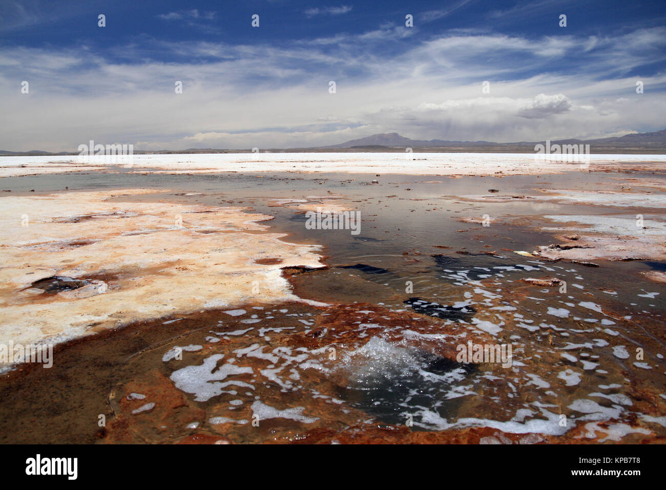 boiling water erupts from a geezer in the salt flats of Salar Uyuni in ...