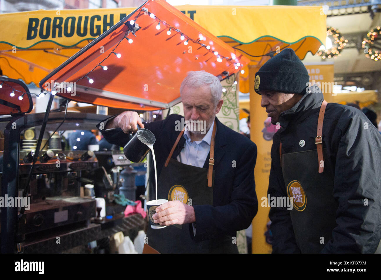 Labour leader Jeremy Corbyn works a shift on the Change Please coffee ...