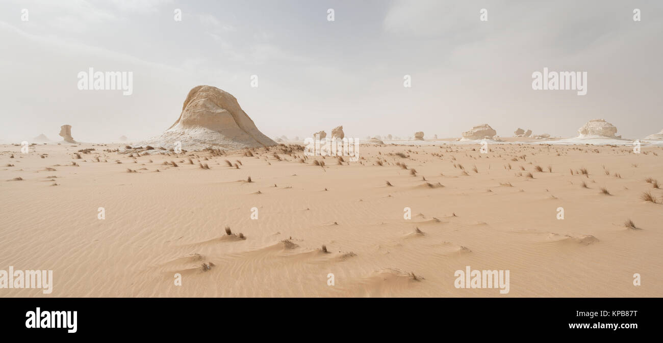 Desert moon landscape at the white desert Sahara el Beyda in Egypt ...