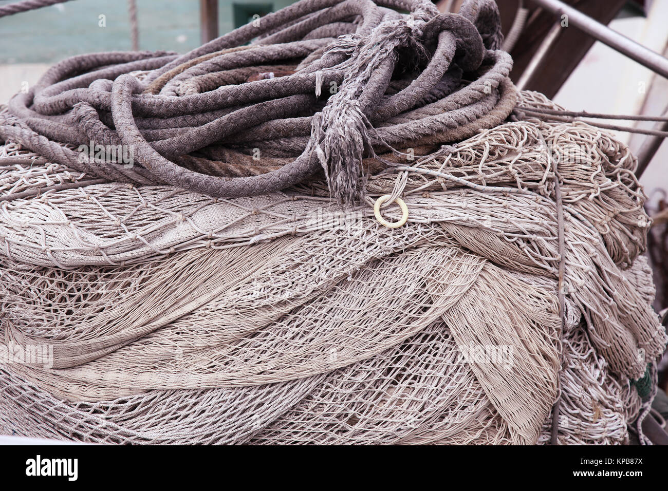 Abstract background with a pile of old sea rope fishing nets Stock ...