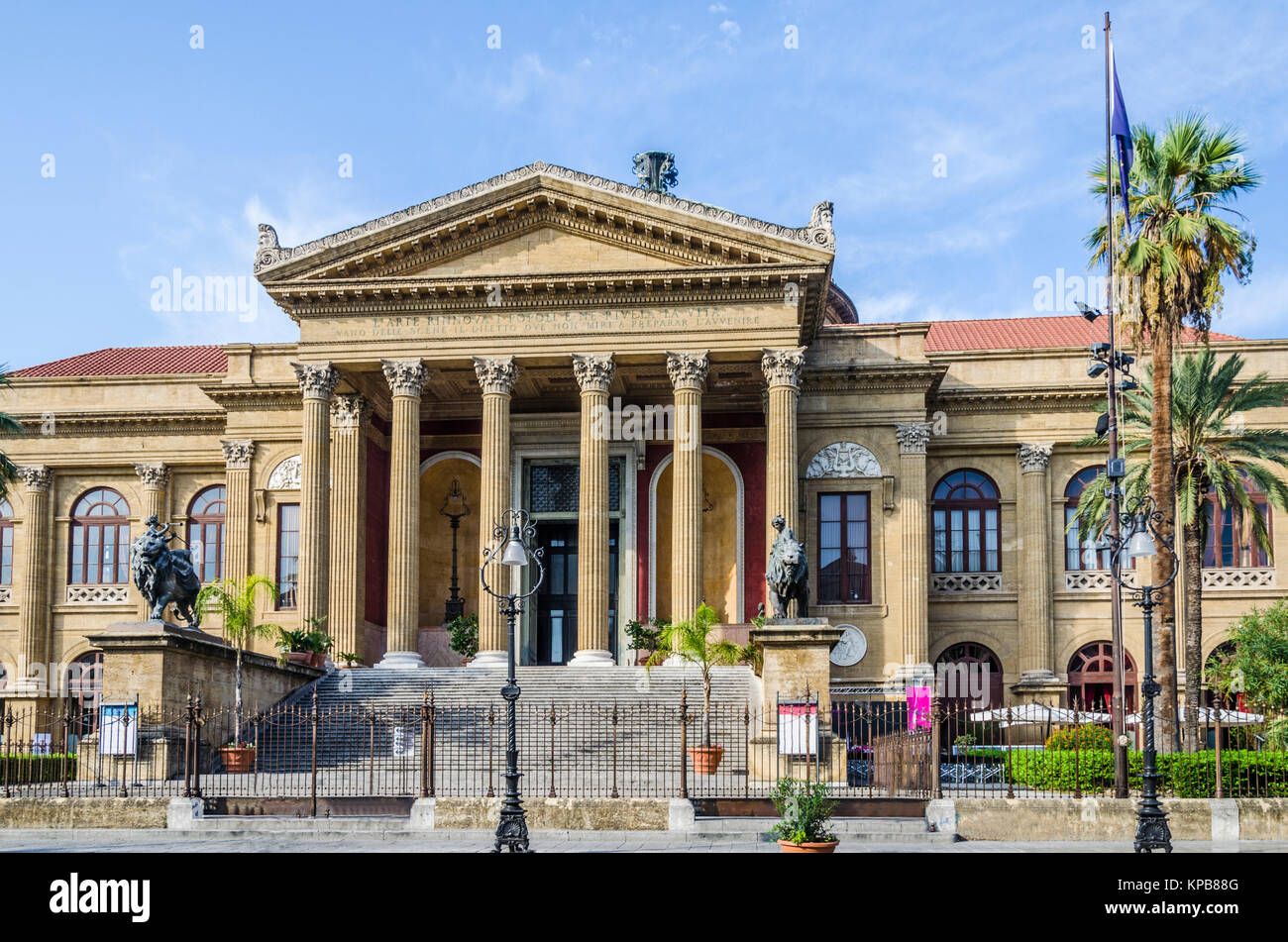 facade of the biggest opera theater in italy called theater massimo in ...