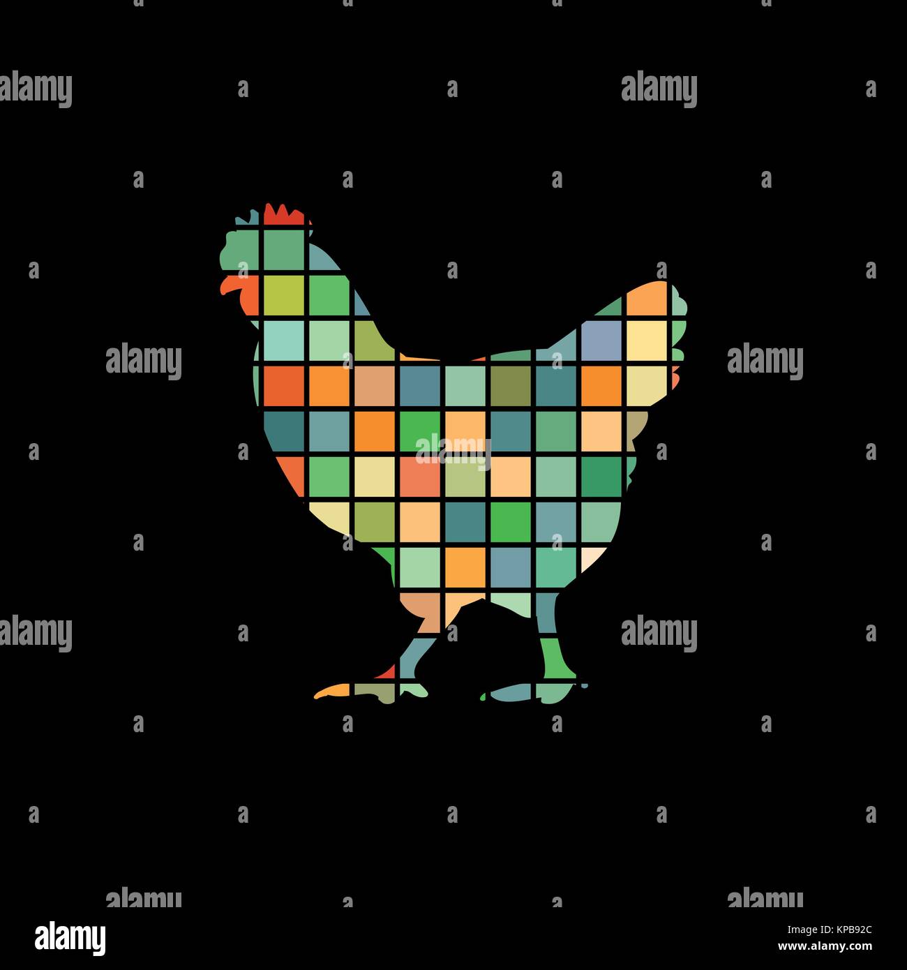 Chicken bird mosaic color silhouette animal background black Stock ...