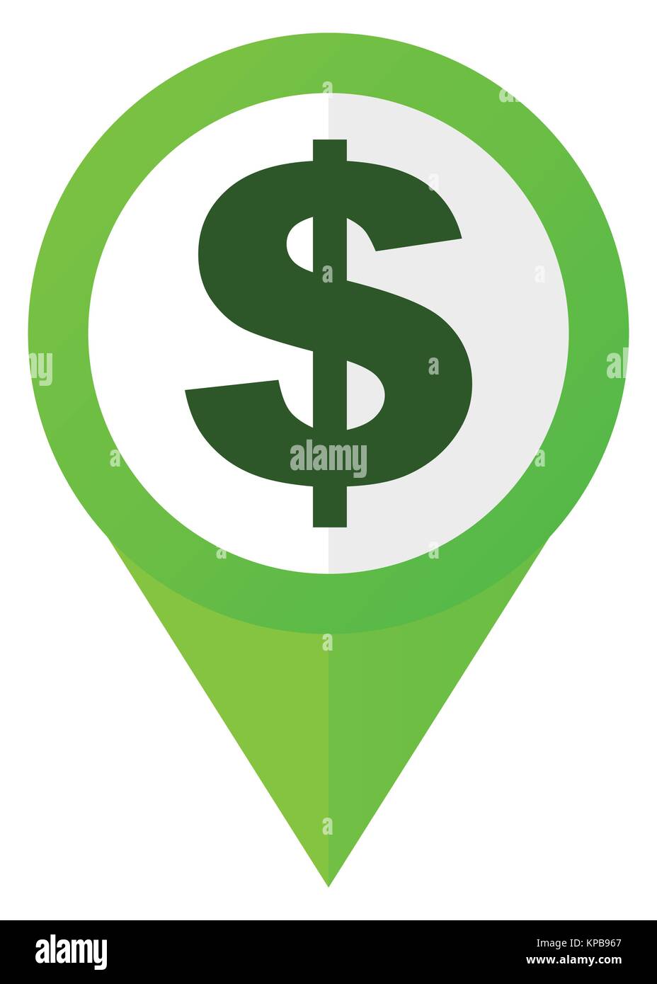 Dollar green flat design pointer vector icon isolated on white ...