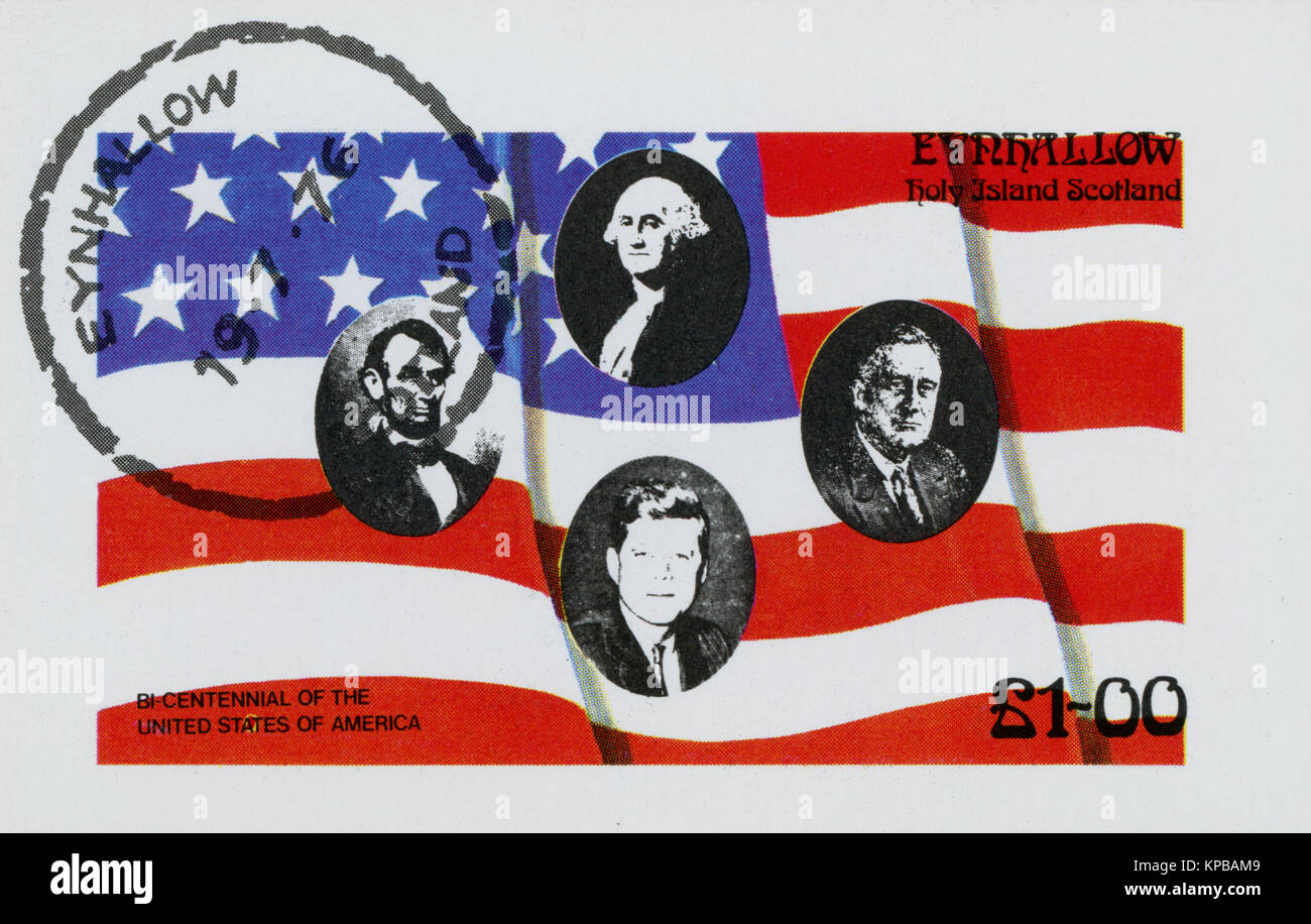 USA - CIRCA 1976: A stamp printed in USA shows an American Flag flying ...