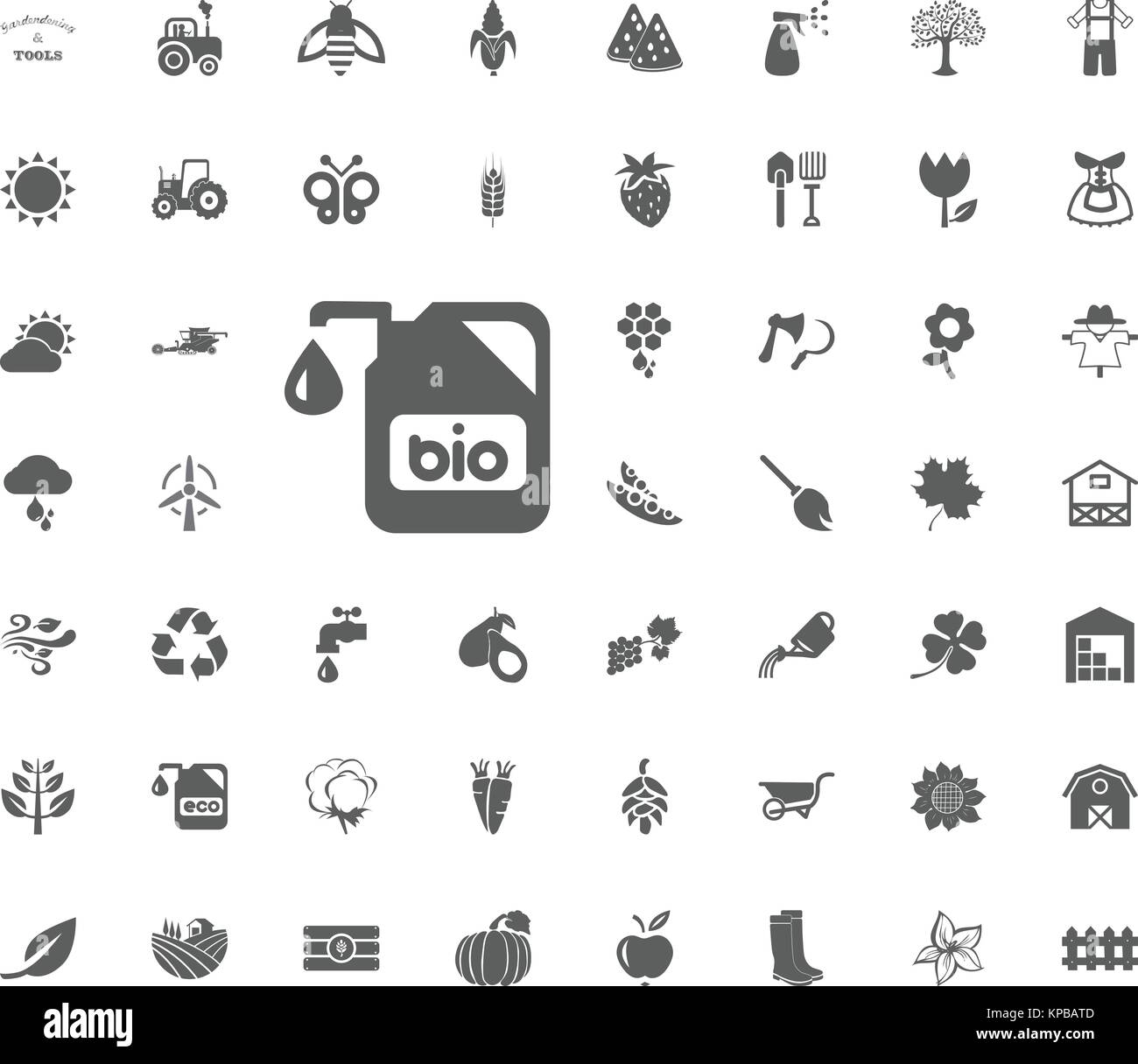 Bio fertilizer icon. Gardening and tools vector icons set Stock Vector ...
