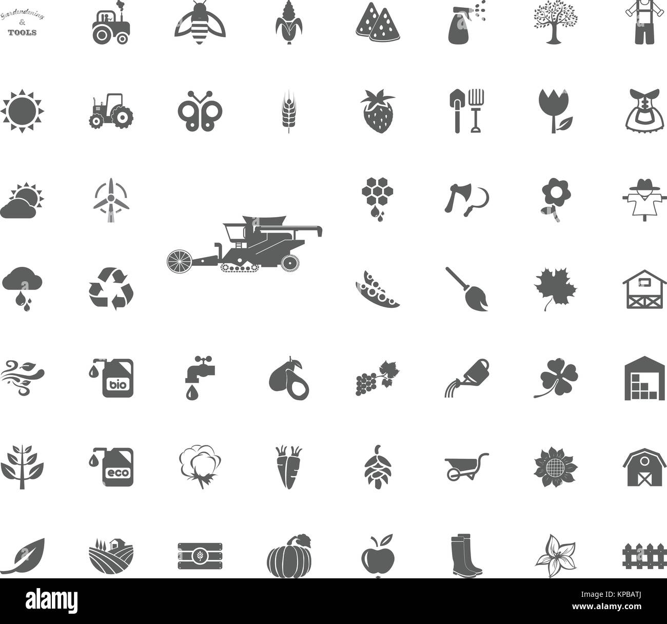 Combine harvester icon. Gardening and tools vector icons set Stock ...