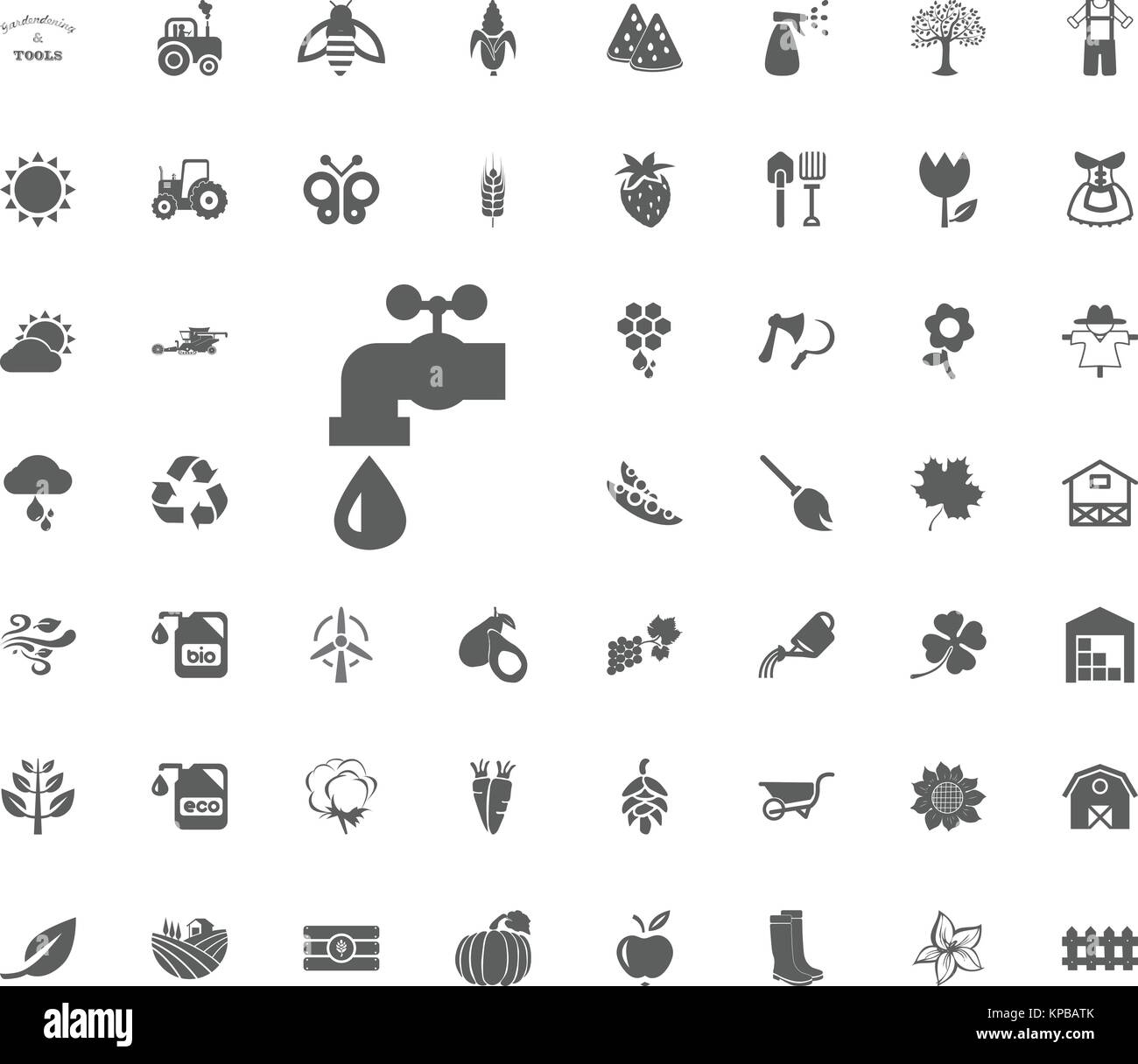 Watering tap icon. Gardening and tools vector icons set Stock Vector ...
