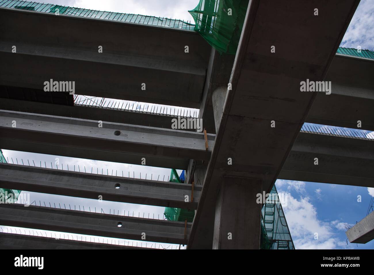 The underneath view of concrete construction which is being build for ...