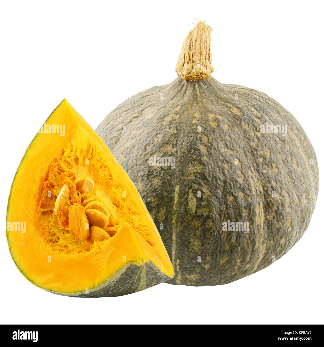 One whole pumpkin with slice isolated on white background with clipping ...