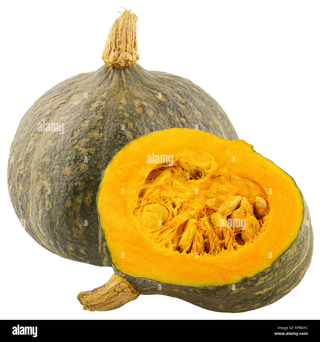 One whole and half pumpkin isolated on white background with clipping ...